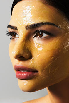 Beauty Portrait, Woman With Lotion On Face - Stock Image - Everypixel