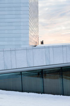 Snow covered rooftop at the Opera House designed by Snoehetta, Oslo ...
